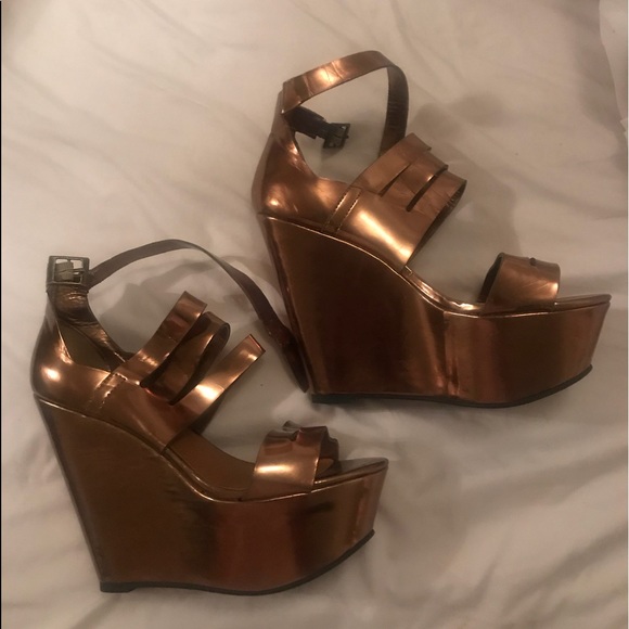 Nasty Gal | Shoes | Copper Gold Chunky Heels | Poshmark